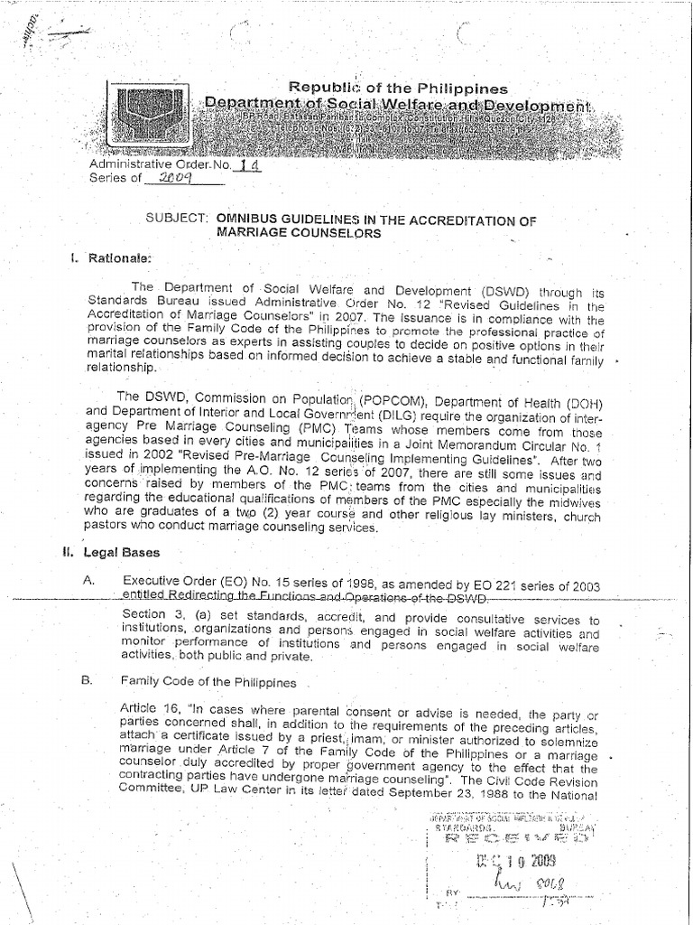 DSWD - Omnibus Guidelines On The Accreditation of Marriage Counselors | PDF