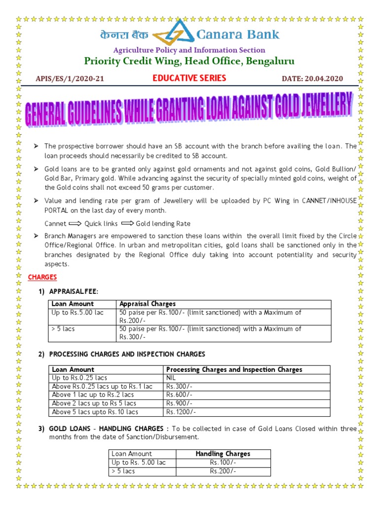 ES 1 - General Guidelines On Gold Loan | PDF | Loans | Banking