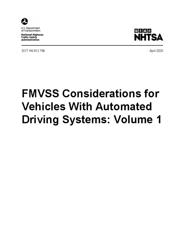 FMVSS Vehicles With Automated Driving Systems | PDF | Verification And ...