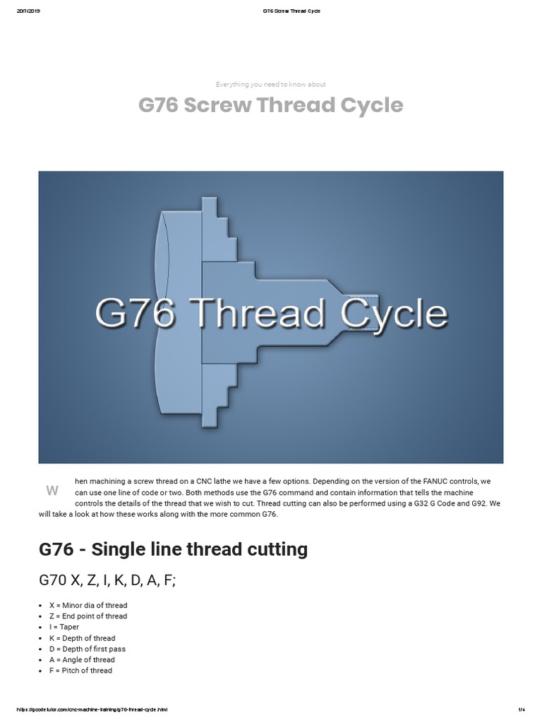G76 Screw Thread Cycle PDF | PDF | Machining | Industrial Processes