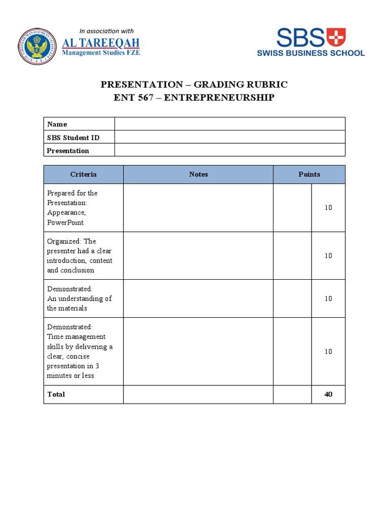 Grading Rubric for ENT 567 Presentations | PDF | Art