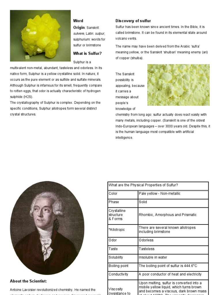 Word Origin Discovery of Sulfur: Sulvere, Latin: Sulpur | Download Free ...