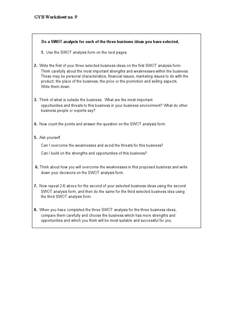 Worksheet 9 - SWOT Analysis | PDF | Swot Analysis | Business