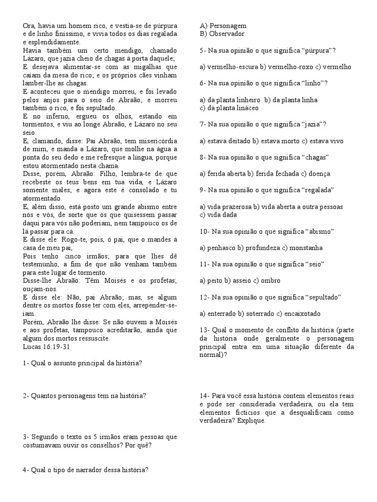 O Rico avarento e Lázaro | PDF | Abraão | Textos religiosos