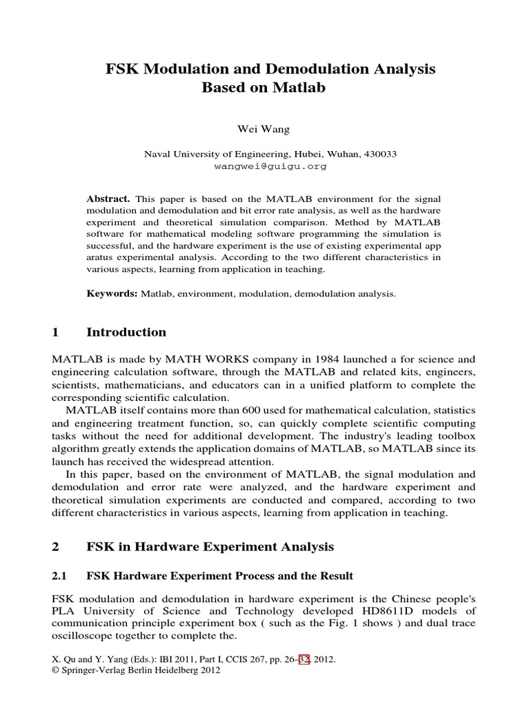 FSK Modulation and Demodulation Analysis Based On Matlab | PDF ...