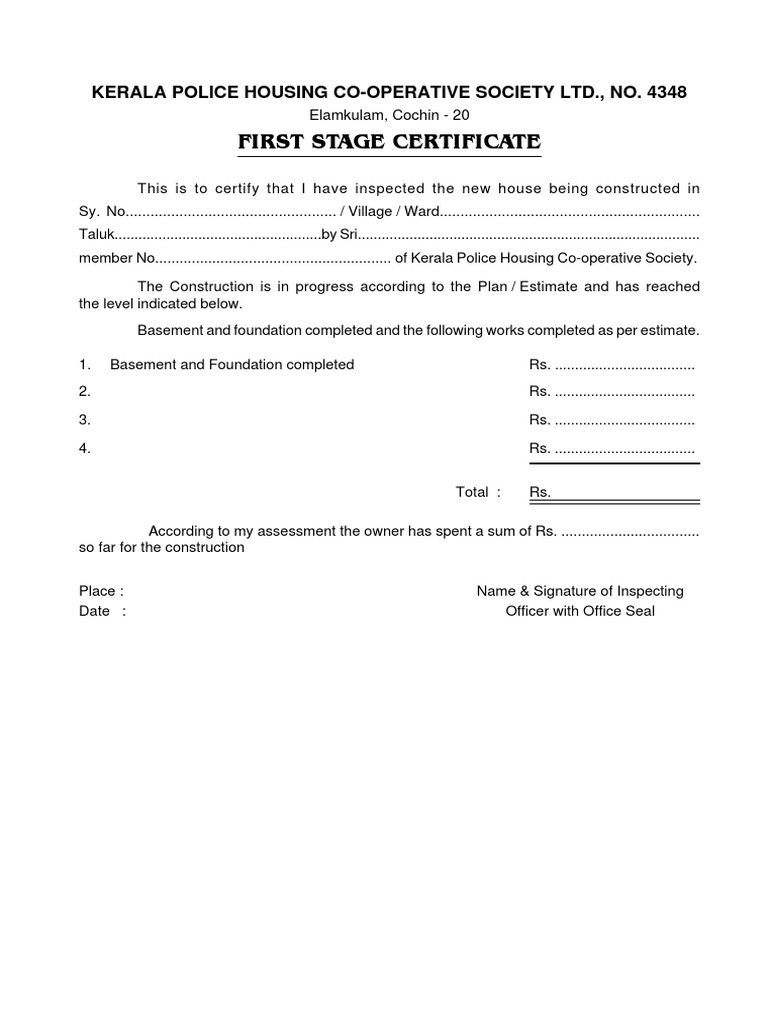 Stage Certificates For Banks | PDF | Buildings And Structures ...