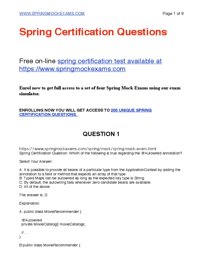 Free Spring Certification Mock Exams | PDF | Parameter (Computer ...