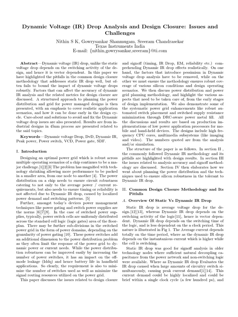 Dynamic Voltage (IR) Drop Analysis and Design Closure: Issues and ...