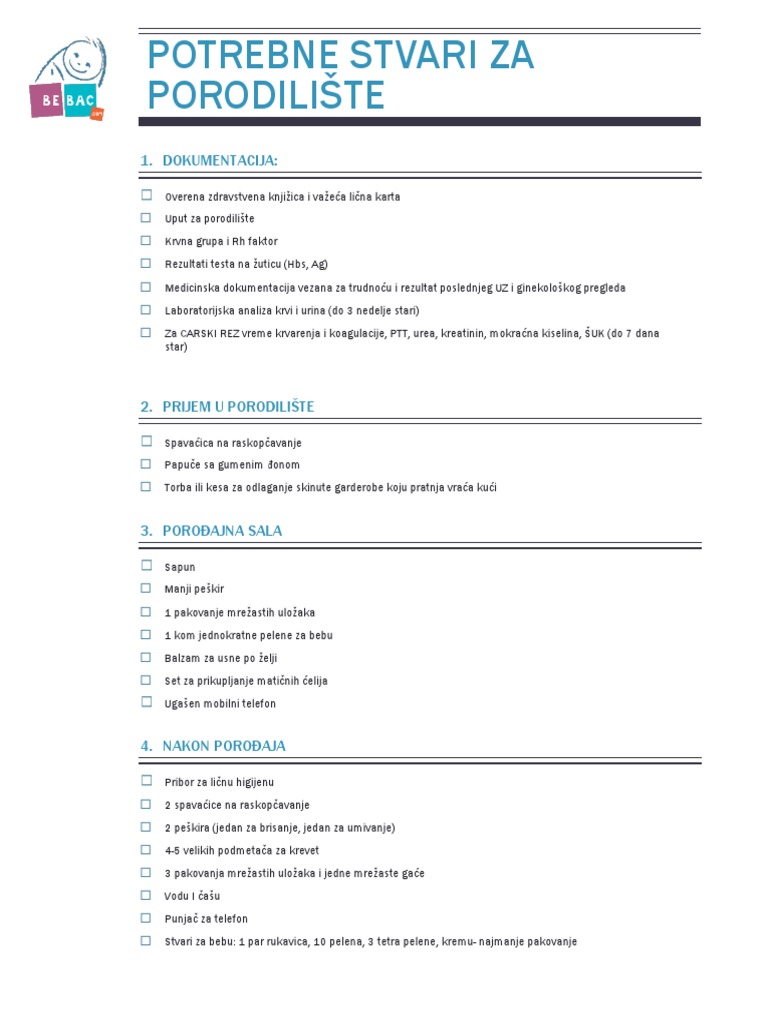 Potrebne Stvari Za Porodilište PDF | PDF