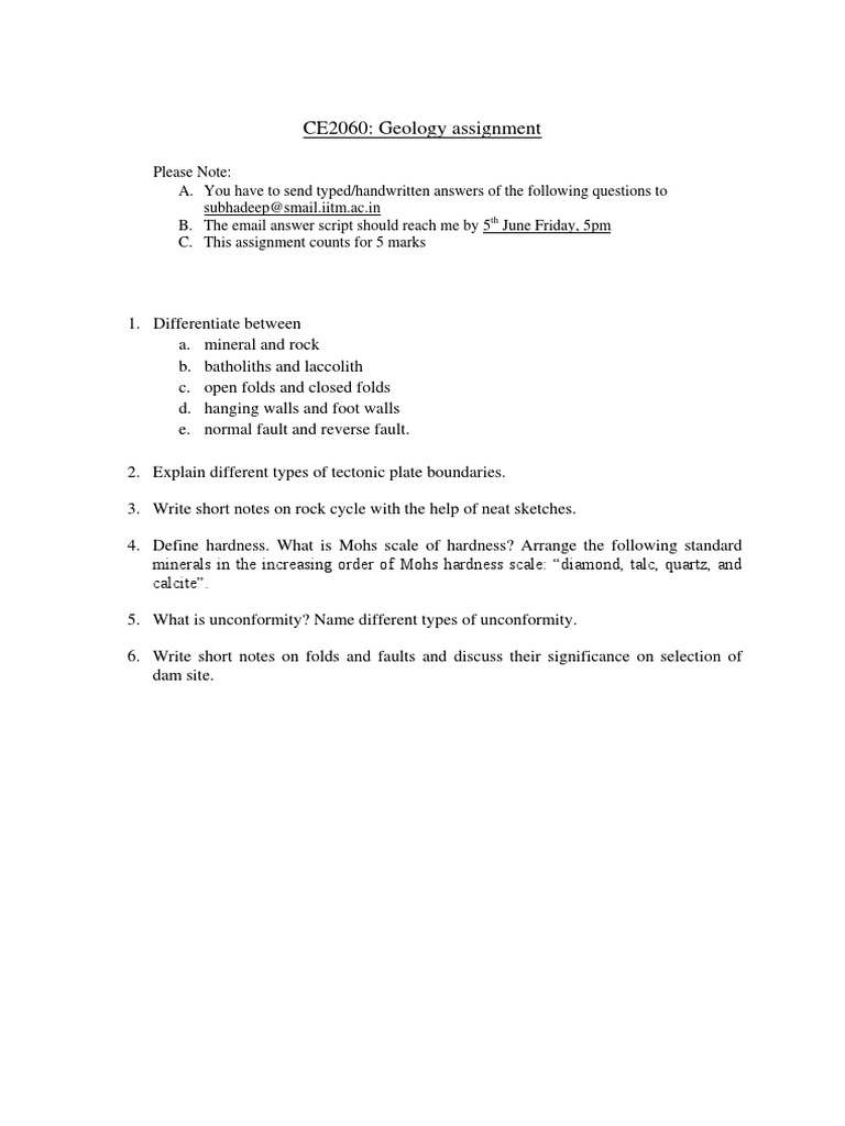 CE2060: Geology Assignment | PDF