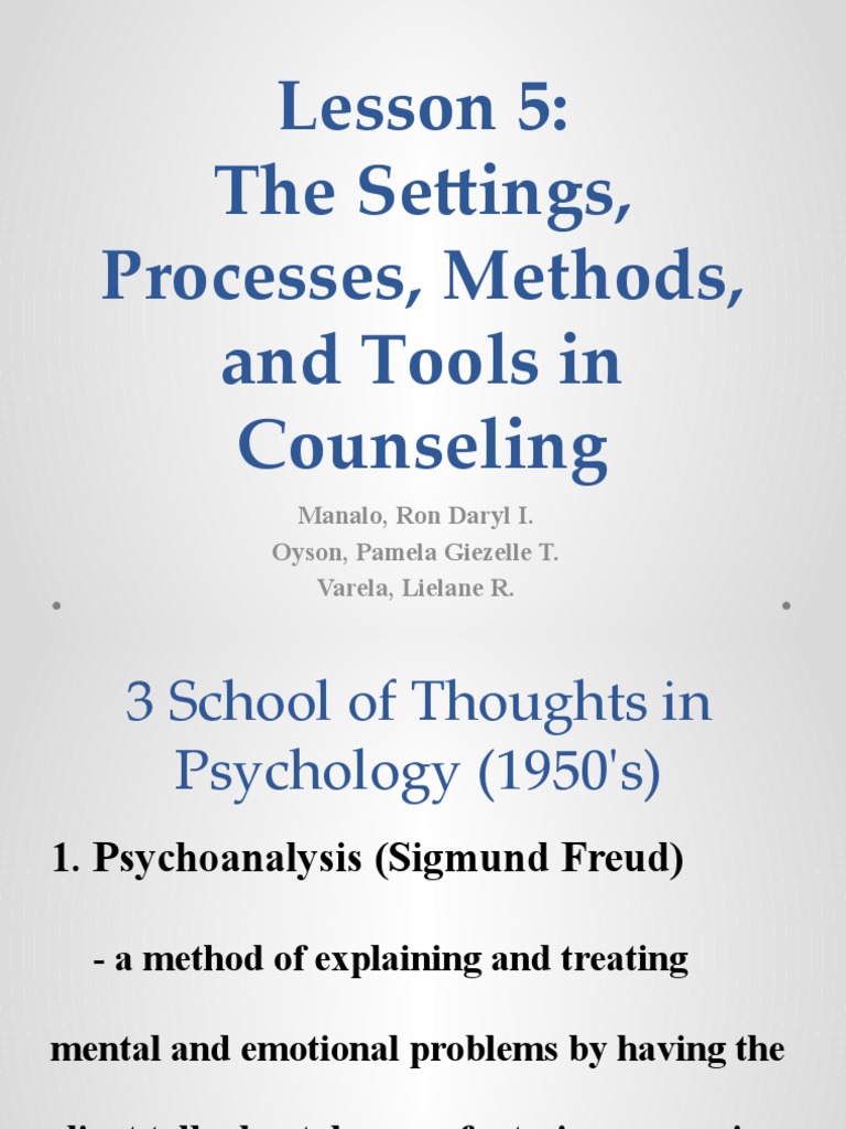 Lesson 5: The Settings, Processes, Methods, and Tools in Counseling ...