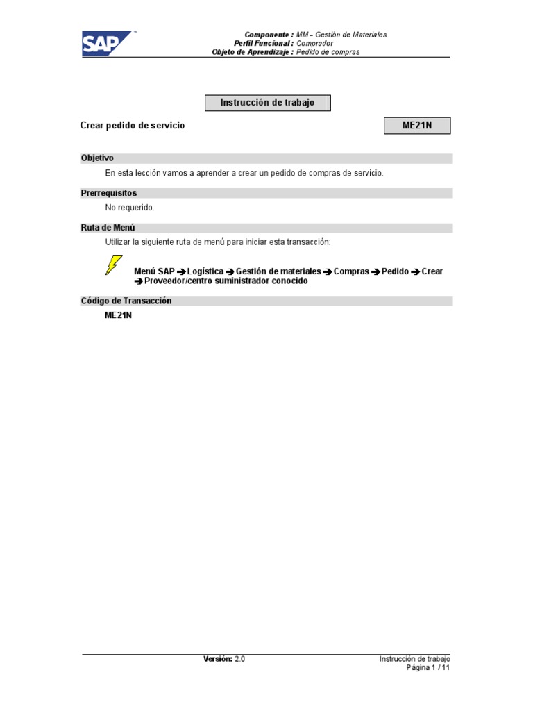 Me21n Crear Pedido de Servicio | PDF | Sap Se | Business
