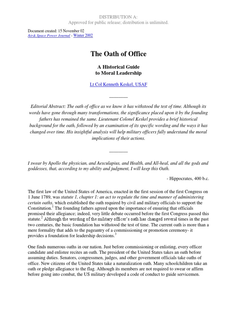 Oath of Office Historical Guide To Moral Leadership | PDF | Oath Of ...