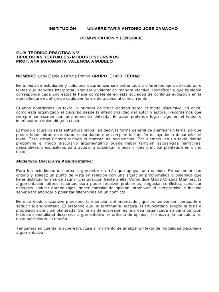 Guia 2 - Modos Discursivos - HACER | PDF | Narrativa | Cáncer