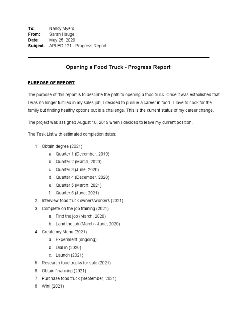 Progress Report | PDF | Restaurants | Menu