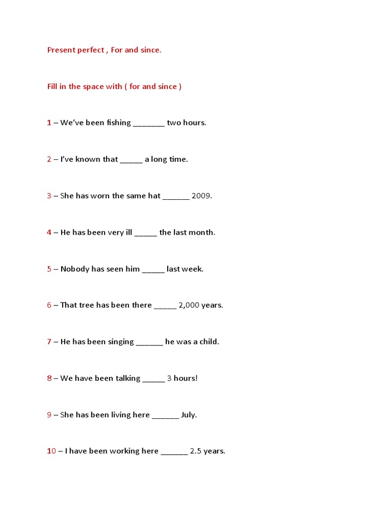 Present Perfect For and Since | PDF