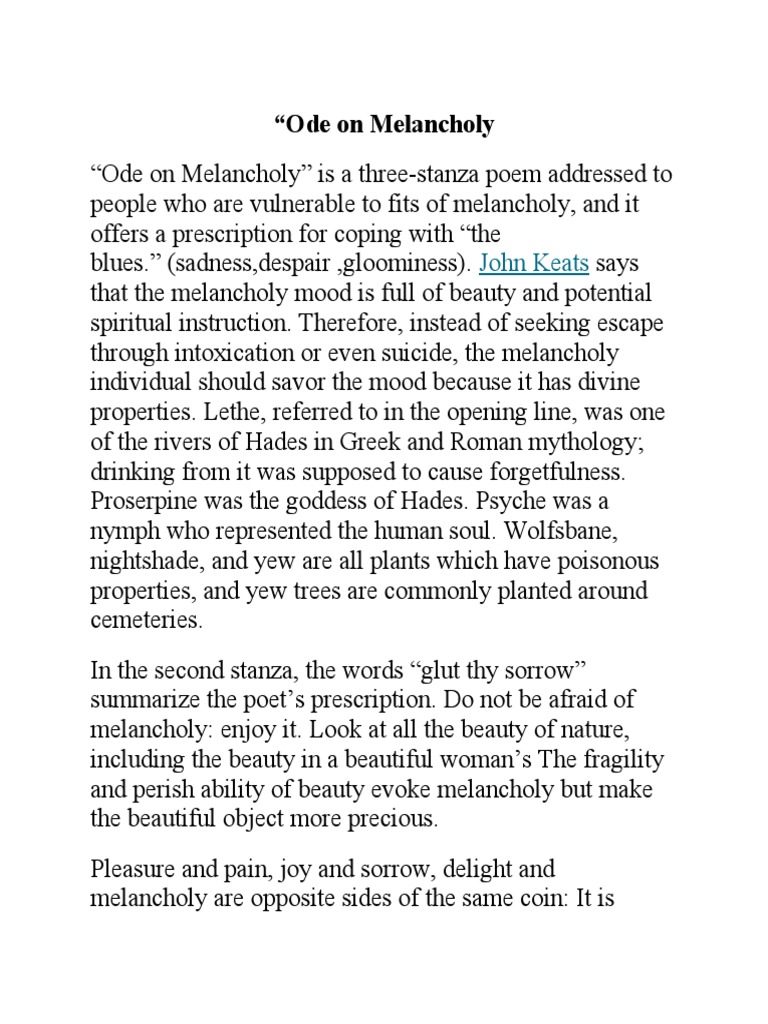 Ode On Melancholy 2 | PDF