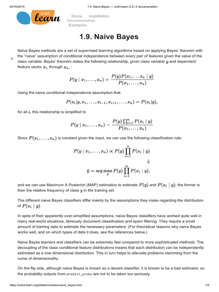 1.9. Naive Bayes - Scikit-Learn 0.21.3 Documentation | PDF | Statistical Classification ...