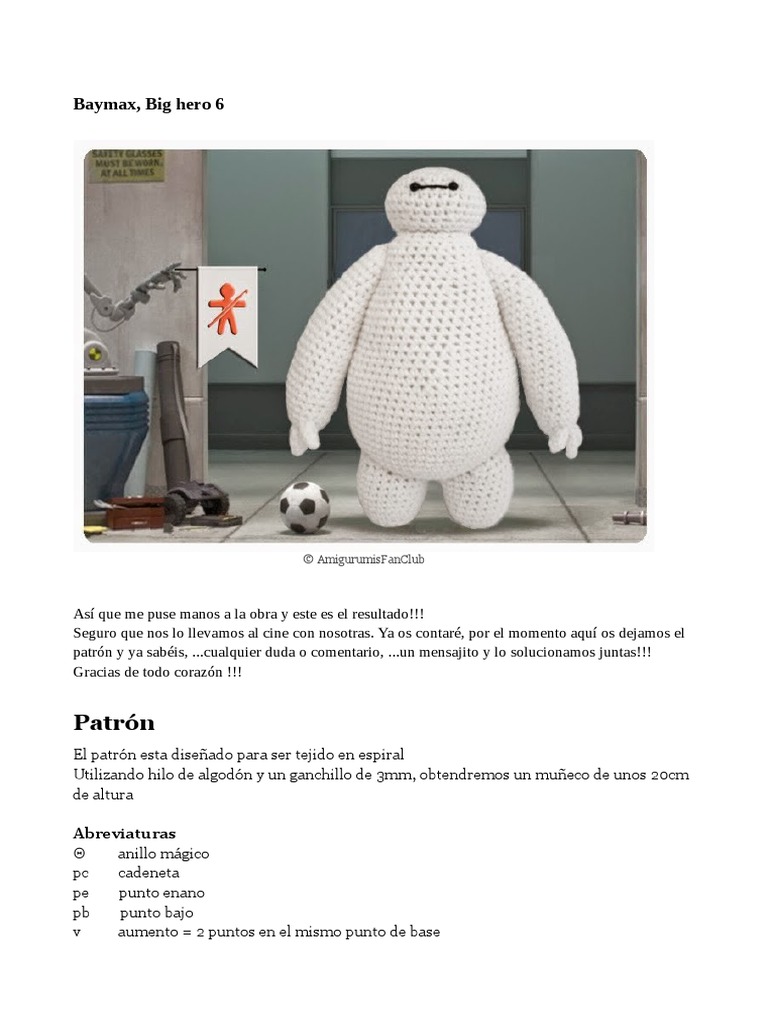 Patrón Baymax PDF | PDF | Textiles | Tejer