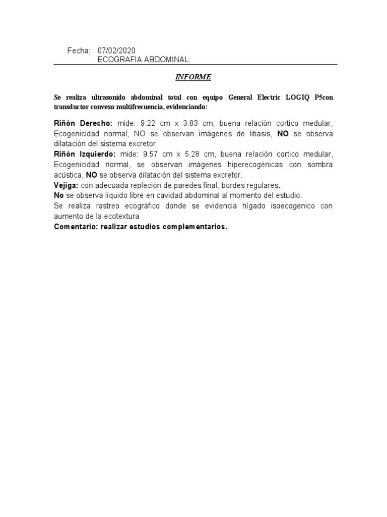 Formato para Ecografias | PDF | Pruebas medicas | Ultrasonido médico