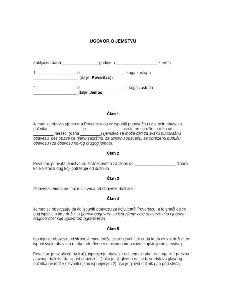 Ugovor o Jemstvu | PDF