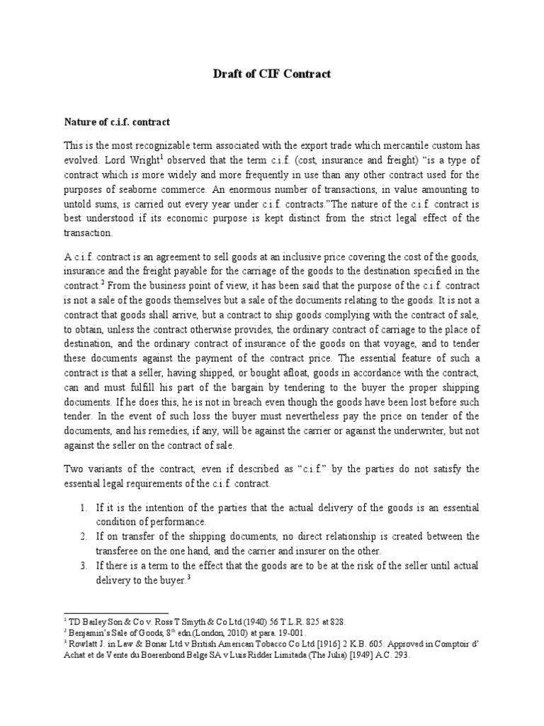Draft of CIF Contract | PDF | Bill Of Lading | Invoice