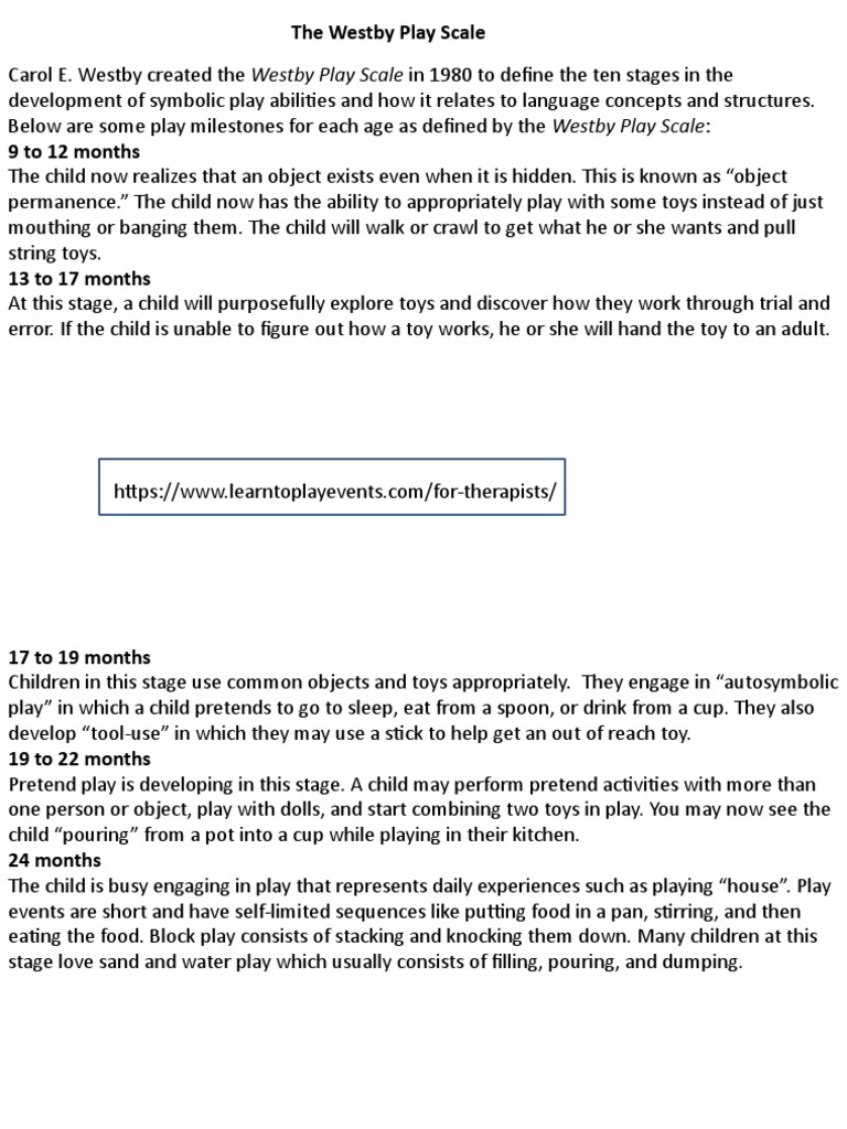 Defining Stages of Symbolic Play Development According to the Westby ...