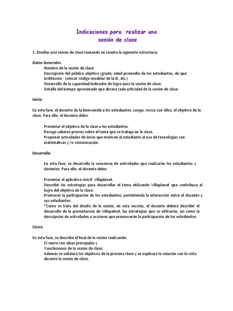 Indicaciones para Realizar Una Sesion de Clase | PDF | Cognición ...