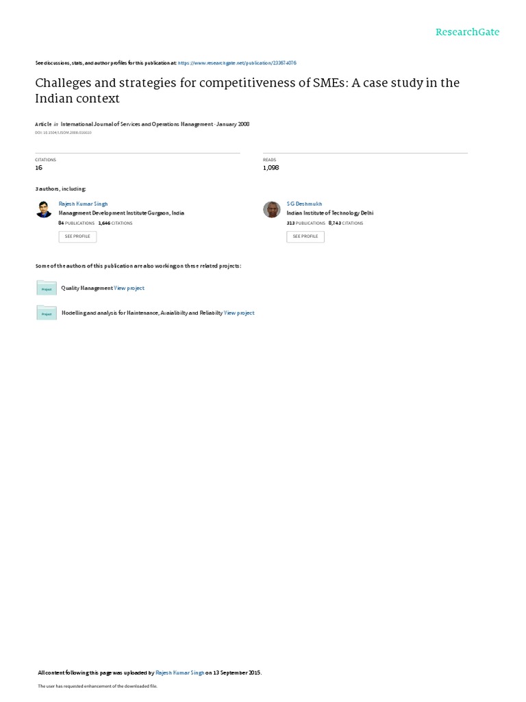 Challeges and Strategies For Competitiveness of Smes: A Case Study in ...