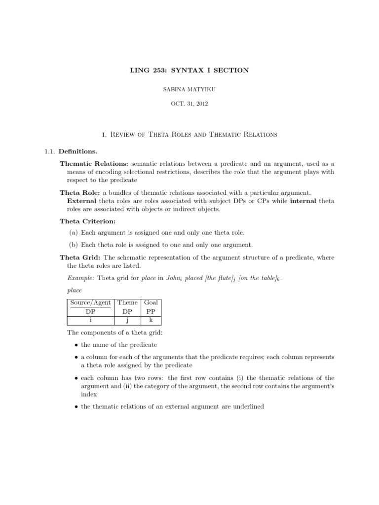Theta Roles and Thematic Relations PDF | PDF | Human Communication ...