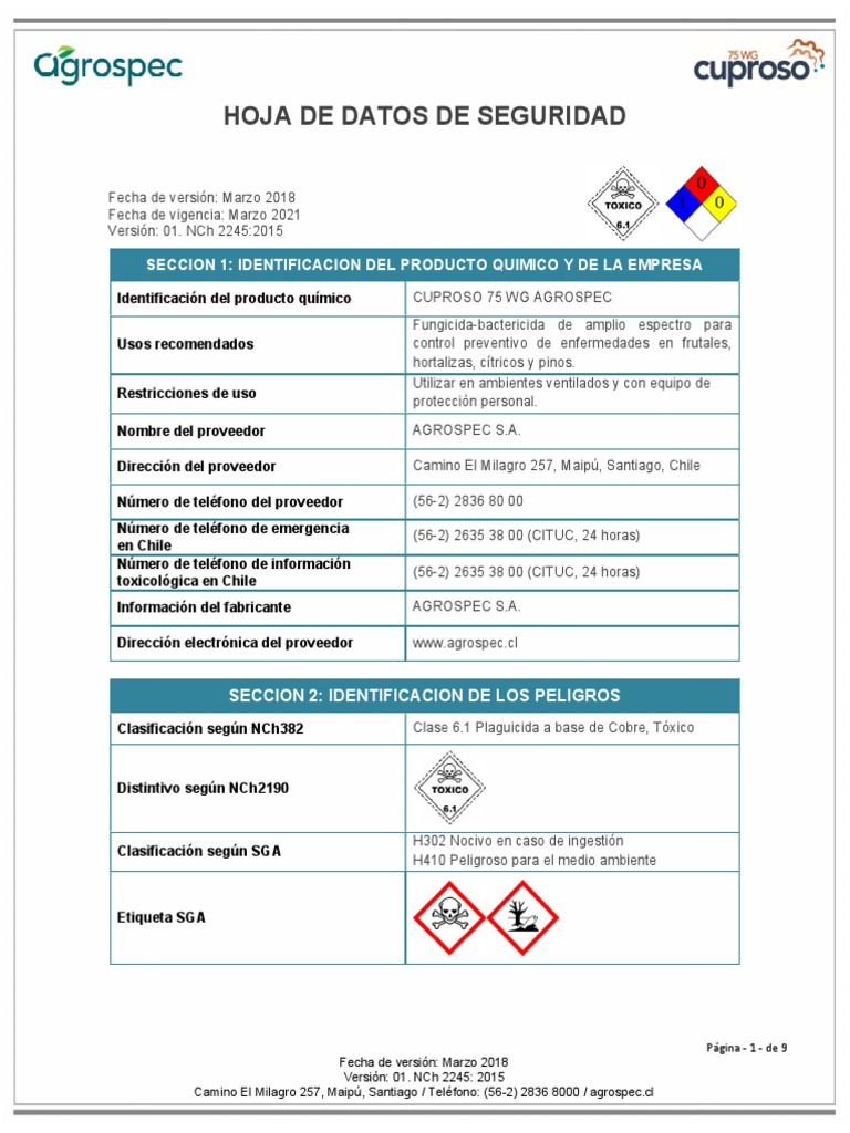 HDS - Cuproso 75 WG | PDF | Solvente | Cobre