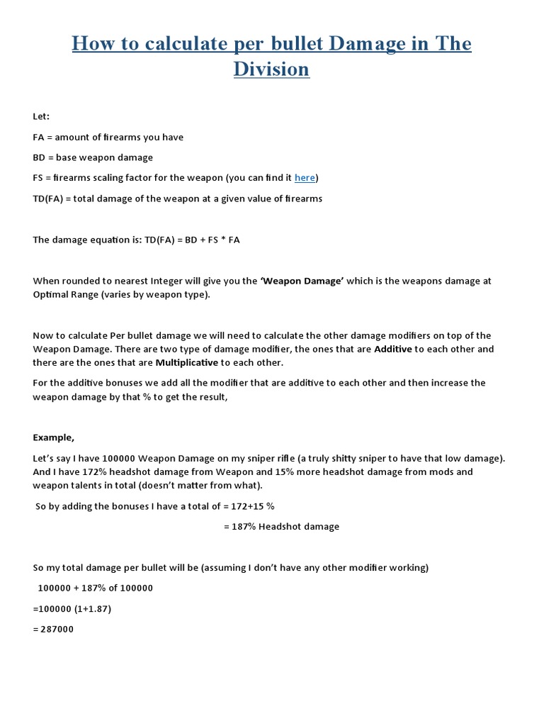 How To Calculate Per Bullet Damage in The Division | PDF | Firearms ...