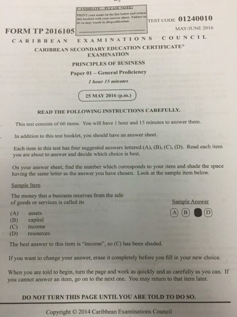 Csec Pob Paper 1 June 2016 PDF | PDF