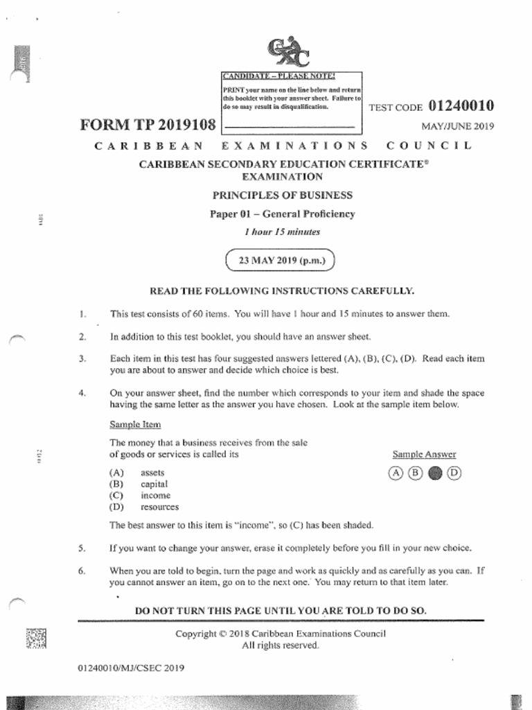 Principles of Business Paper 1 2019 June PDF | PDF