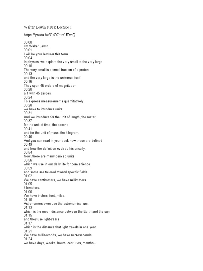 Walter Lewin 8.01x Lecture 1 | PDF | Gravity | Uncertainty