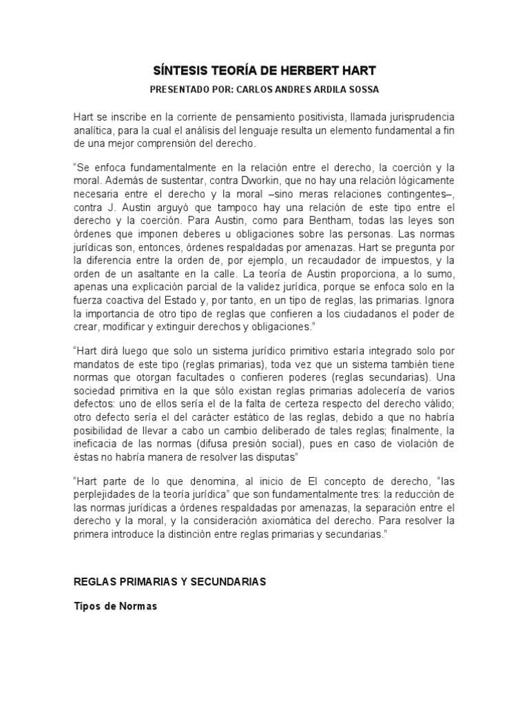 Síntesis Teoría de Herbert Hart | PDF | Justicia | Crimen y violencia