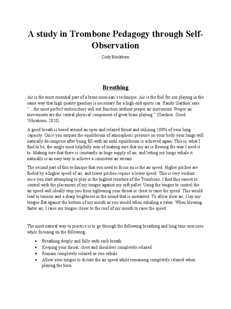 Trombone Pedagogy: Breathing & Tone Techniques | PDF | Breathing ...