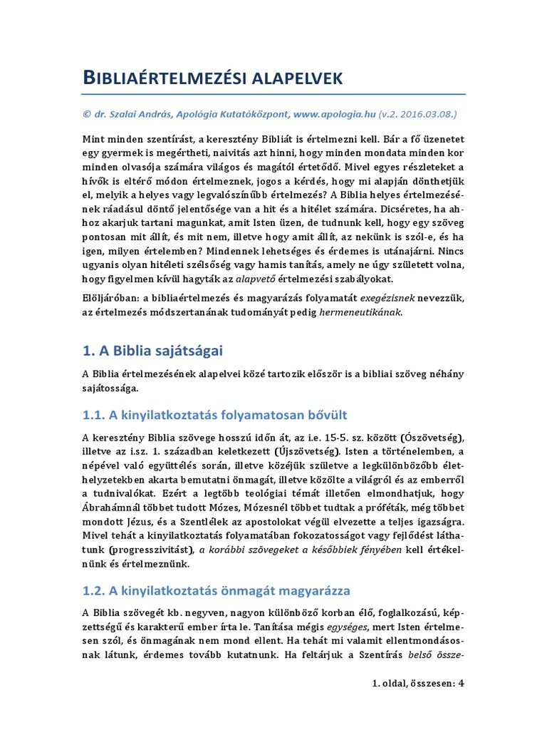 Bibliaértelmezési Alapelvek PDF | PDF