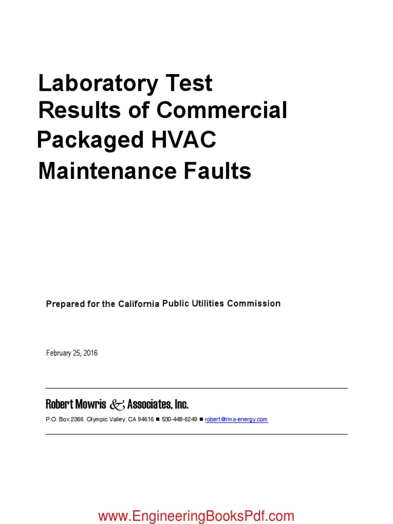 Laboratory Test Results of Commercial Packaged HVAC Maintenance Faults ...