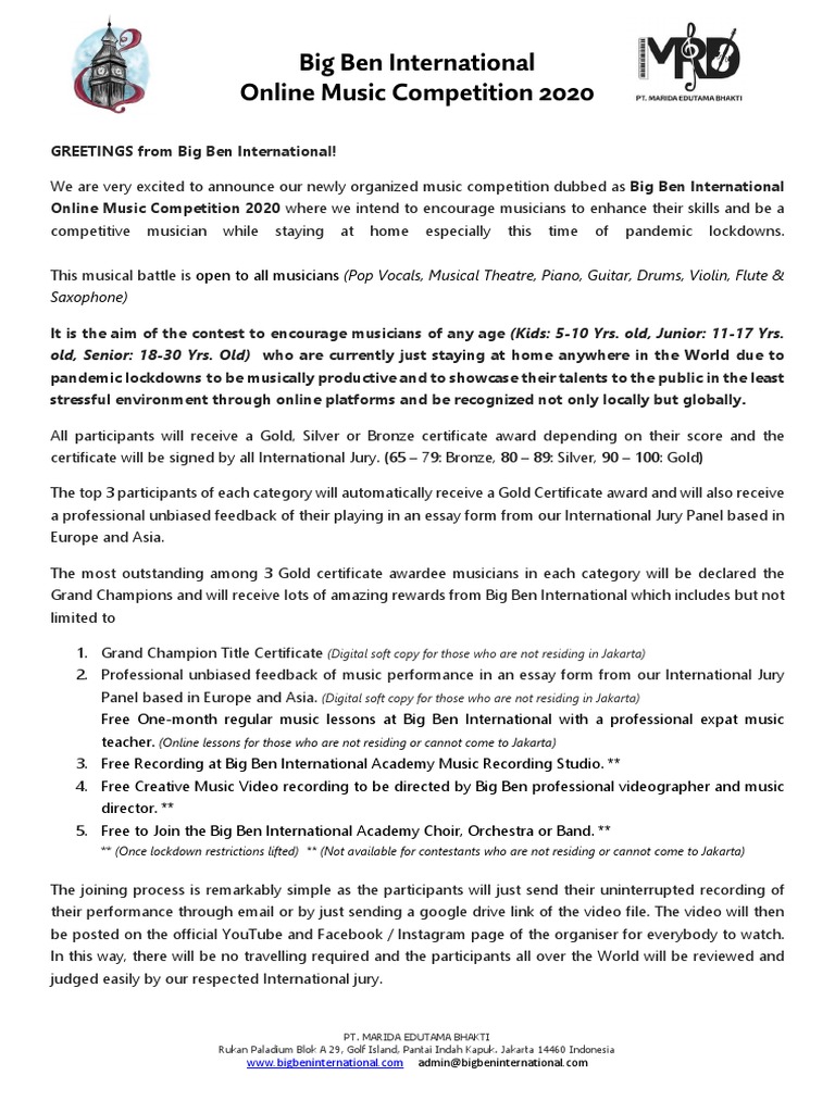 Big Ben International Online Music Competition 2020: Saxophone) | PDF ...