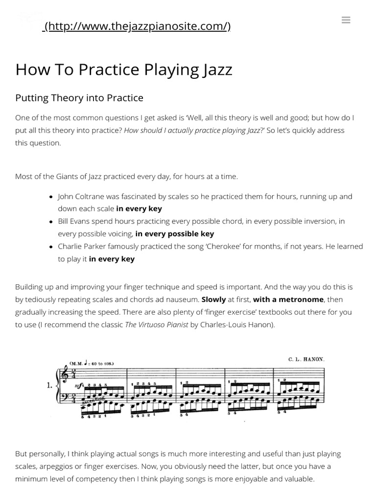How To Practice Playing Jazz - The Jazz Piano Site | PDF | Jazz ...