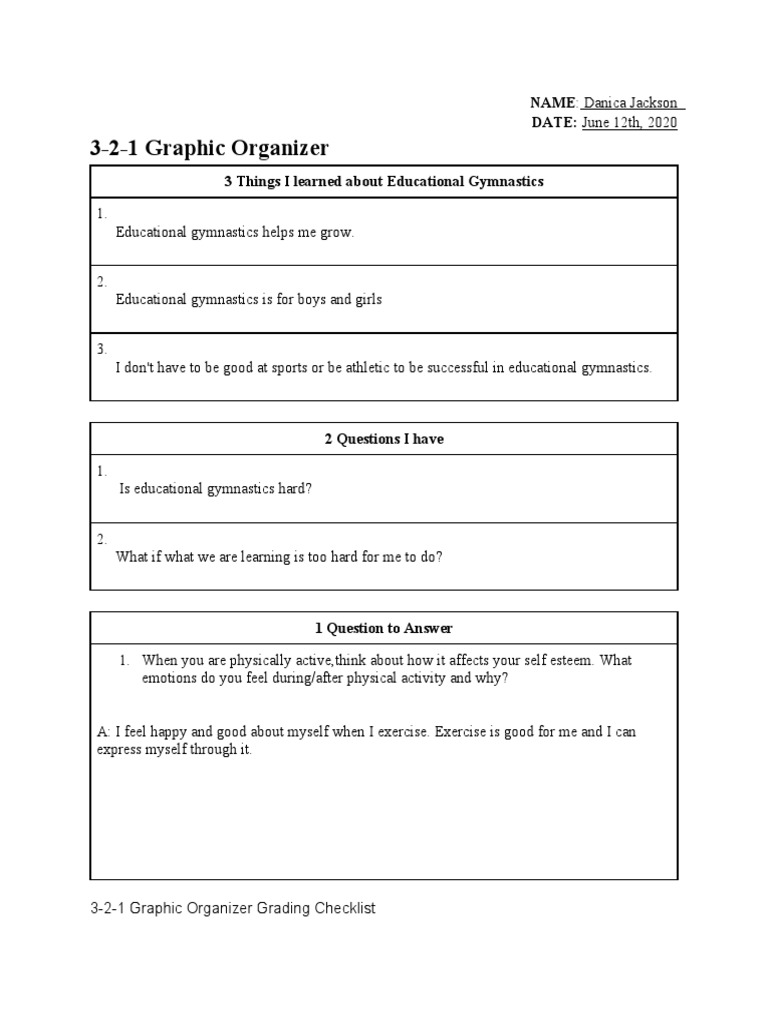 3-2-1 Graphic Organizer: NAME: Danica Jackson DATE: June 12th, 2020 | PDF