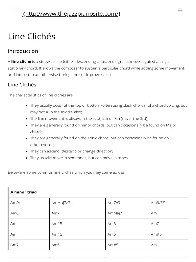 Line Clichés - The Jazz Piano Site | PDF | Chord (Music) | Music Theory