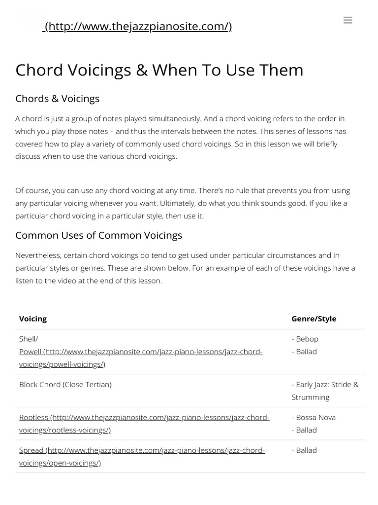 Chord Voicings & When To Use Them - The Jazz Piano Site | PDF | Chord ...