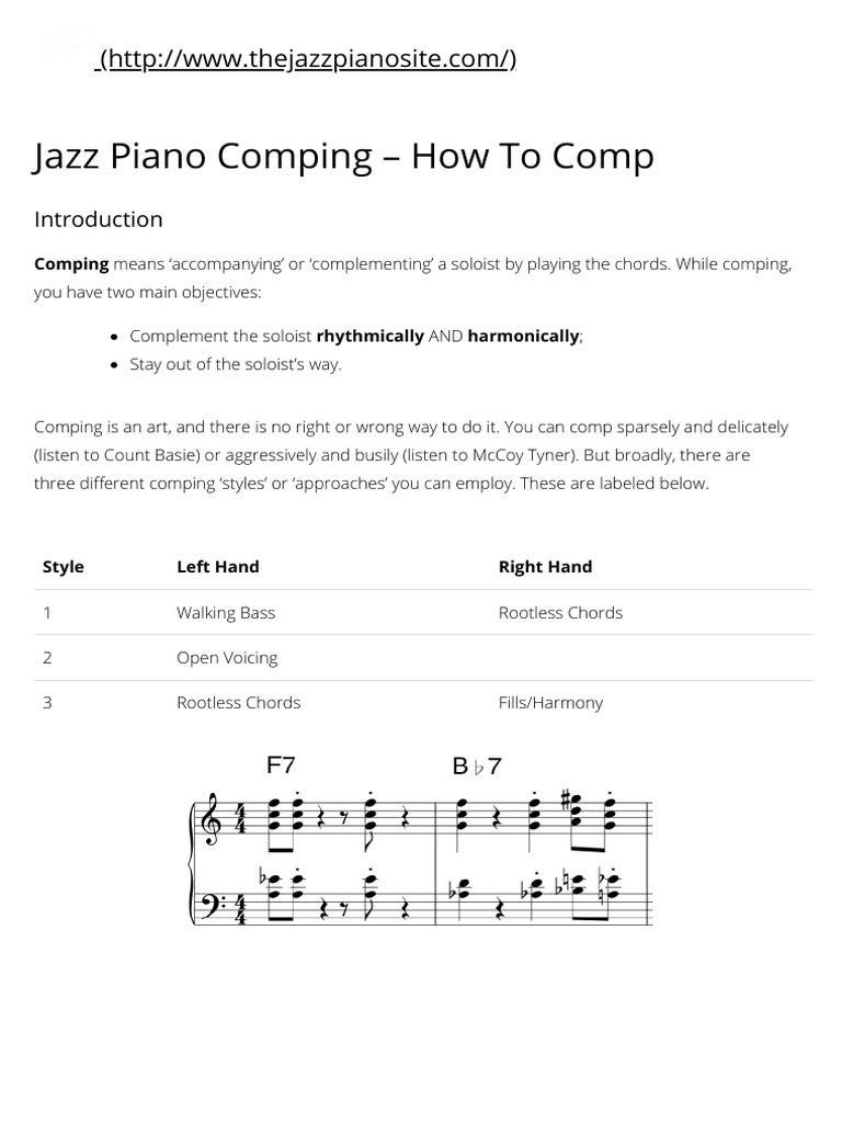Jazz Piano Comping - How To Comp - The Jazz Piano Site | PDF ...
