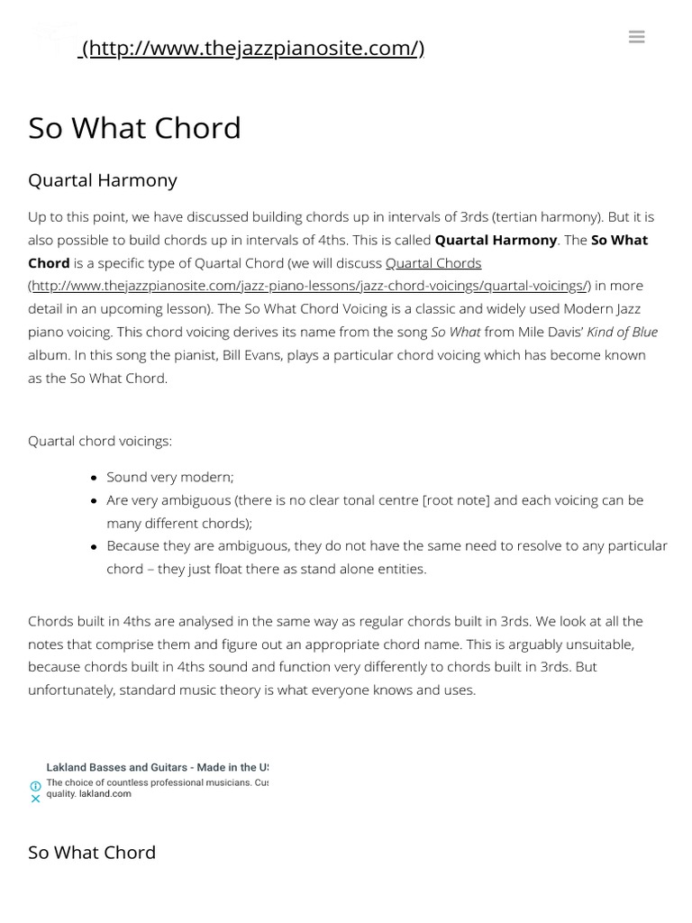 So What Chord - The Jazz Piano Site | PDF | Chord (Music) | Harmony