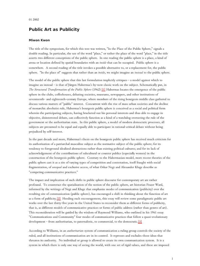 Public Art as Forms of Publicity | PDF | Jürgen Habermas | Public Sphere