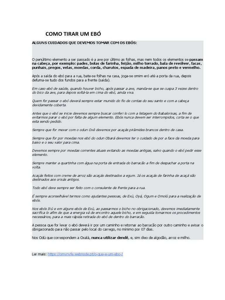 COMO TIRAR UM EBÓ | PDF | Milho | Mel