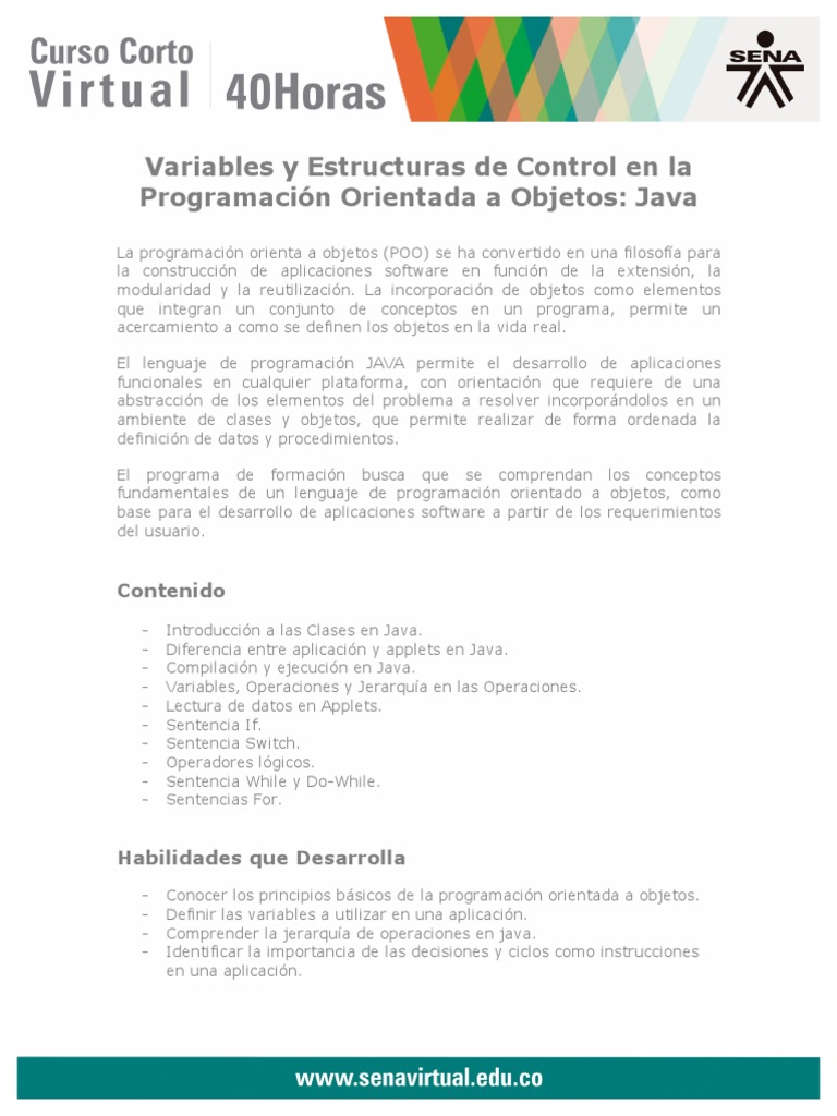 Variables Estructuras Control Programacion Orientada Objetos Java PDF | PDF