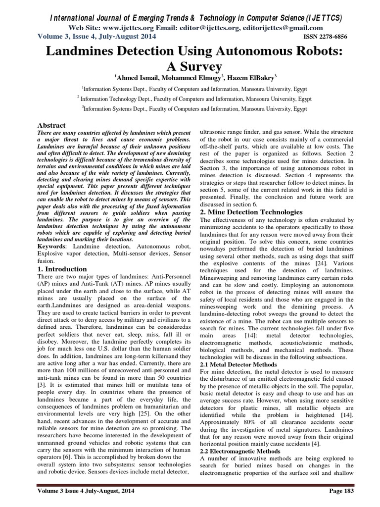 Landmines Detection Using Autonomous Robots: A Survey | PDF | Land Mine ...